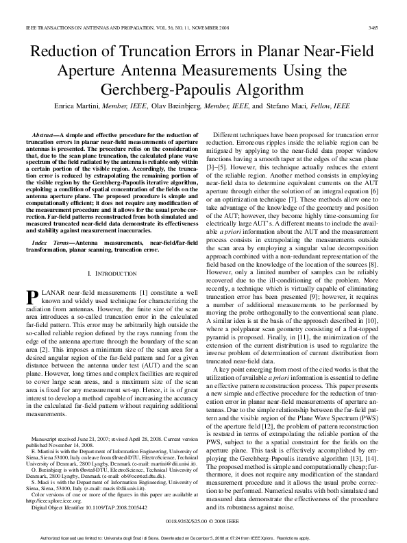 Pdf Reduction Of Truncation Errors In Planar Near Field Aperture Antenna Measurements Using