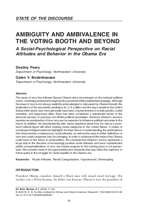 (PDF) AMBIGUITY AND AMBIVALENCE IN THE VOTING BOOTH AND BEYOND