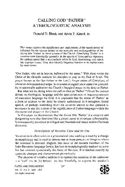 (PDF) Calling God 'Father'