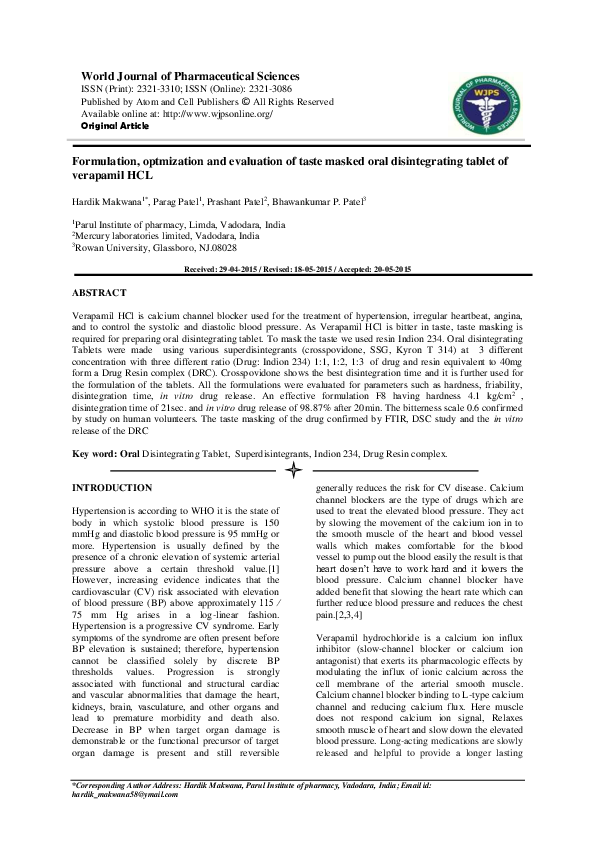 Pdf Formulation Optmization And Evaluation Of Taste Masked Oral Disintegrating Tablet Of