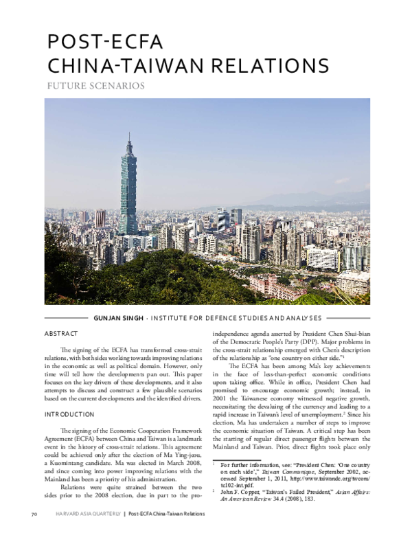 (PDF) Post-ECFA China-Taiwan relations