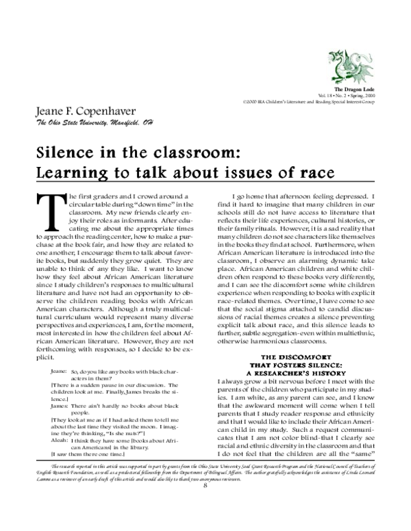 (PDF) Silence in the Classroom: Learning to Talk About Issues of Race