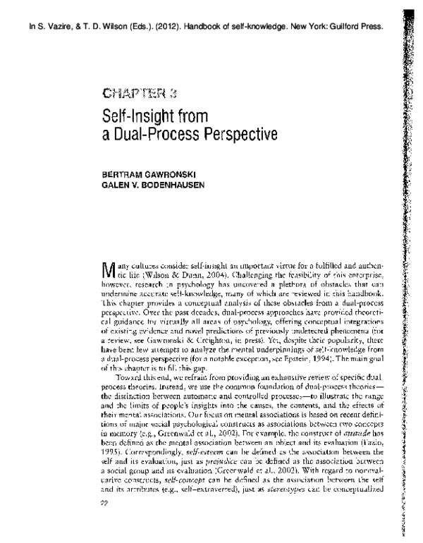 (PDF) Self-insight from a dual-process perspective