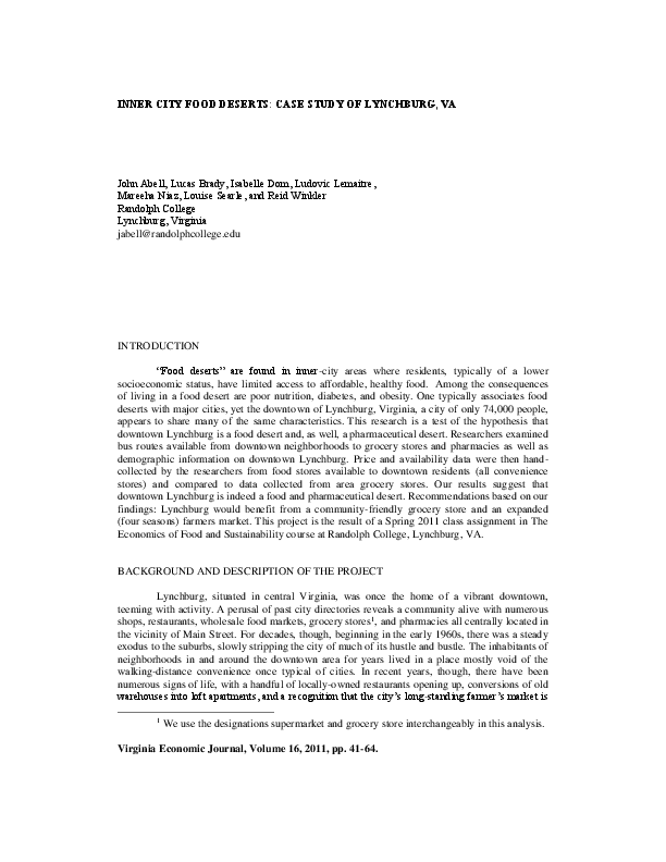 (PDF) Inner City Food Deserts: Case Study of Lynchburg, Virginia