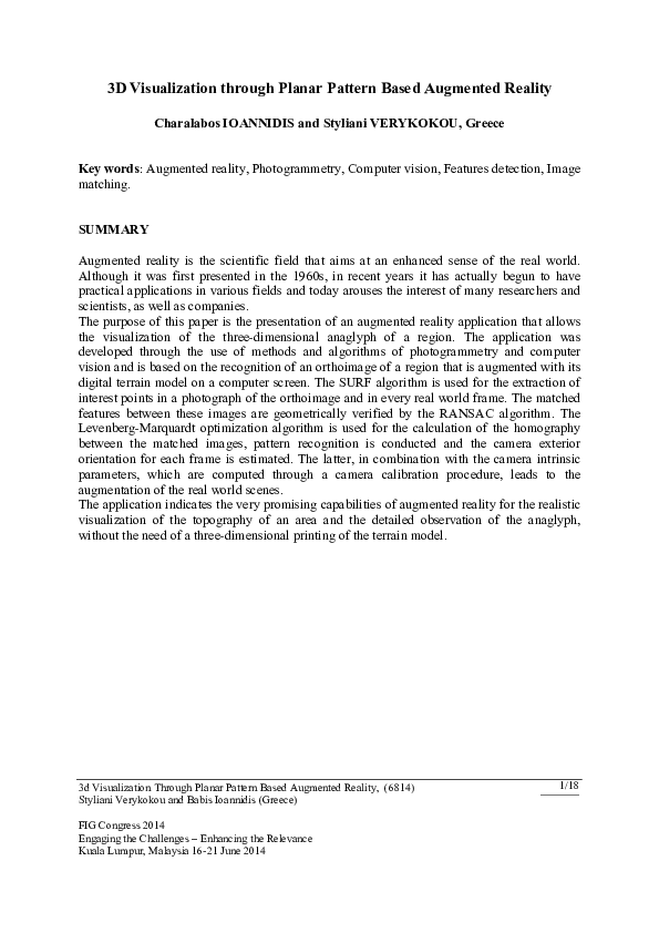 (PDF) 3D Visualization Through Planar Pattern Based Augmented Reality