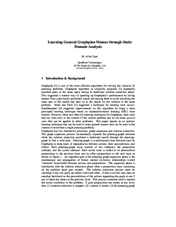 (PDF) Learning General Graphplan Memos through Static Domain Analysis