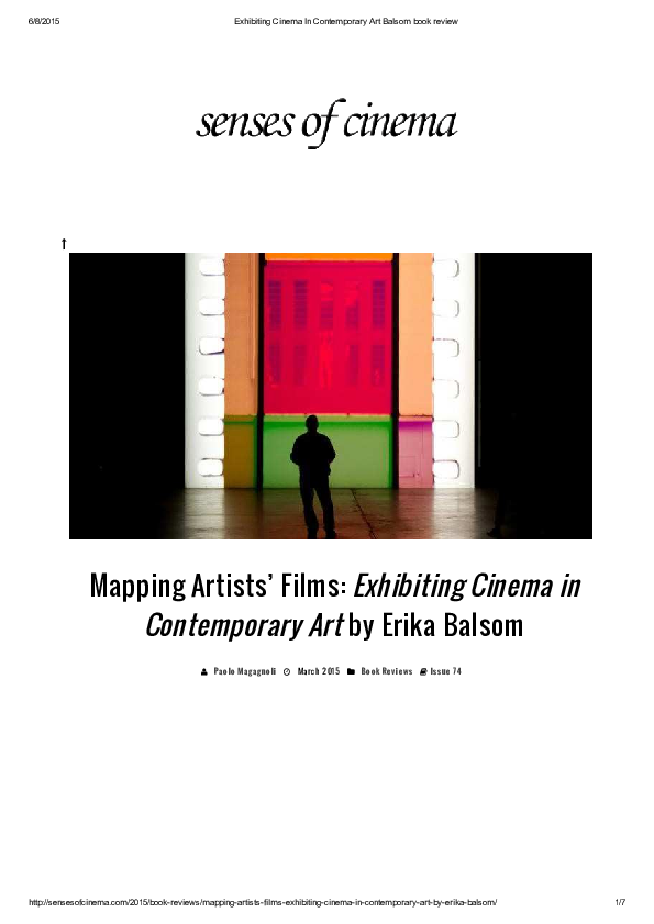 (PDF) Mapping Artists’ Films: Exhibiting Cinema in Contemporary Art by Erika Balsom
