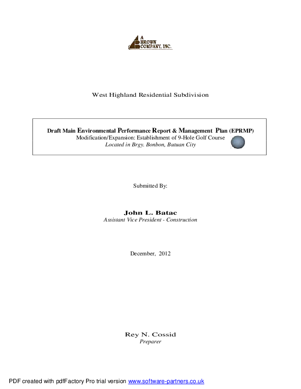 Draft Environmental Performance Report & Management Plan (EPRMP) Report ...