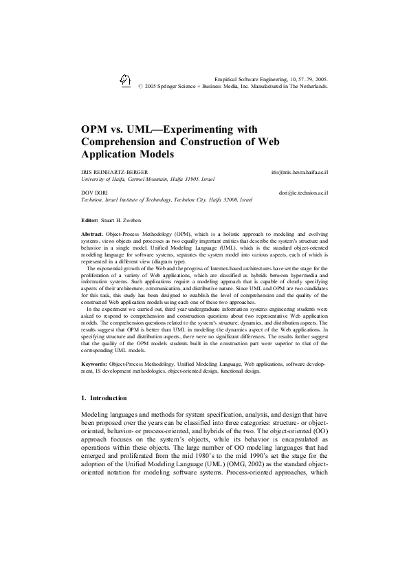 (PDF) OPM vs. UML—Experimenting with Comprehension and Construction of Web Application Models