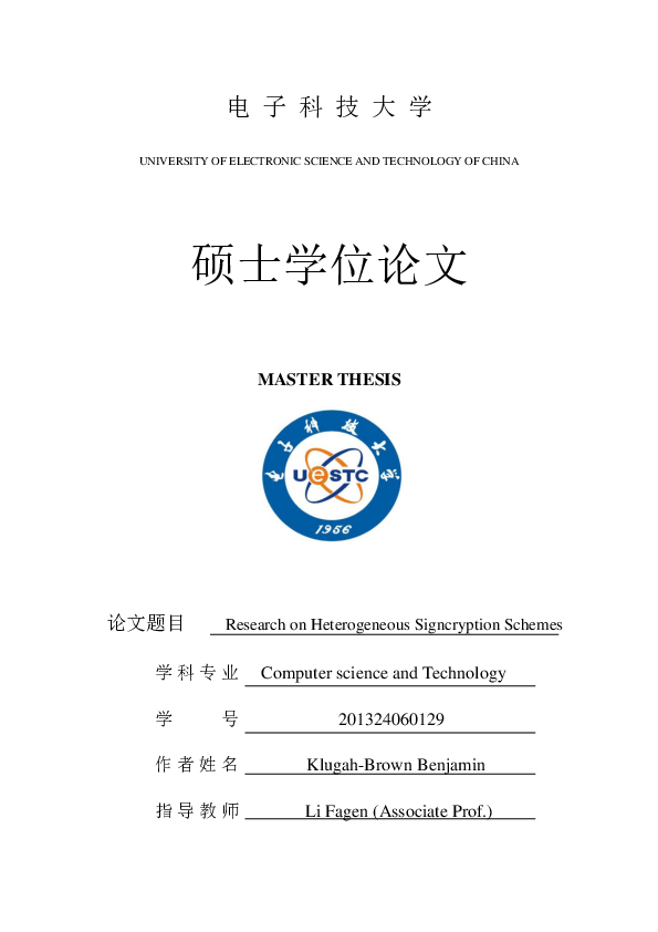 Pdf Master Thesis Research On Heterogeneous Signcryption Schemes