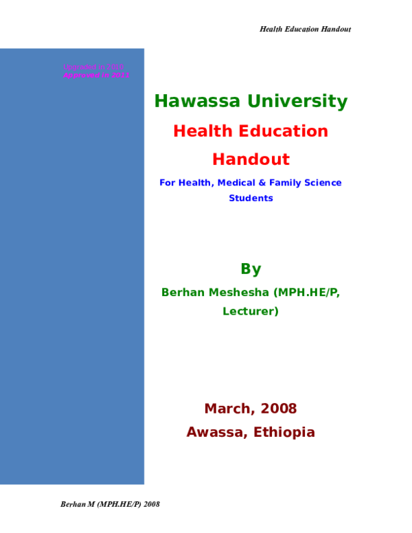 (DOC) Health Education Handout for Health, Medical & Family Science ...
