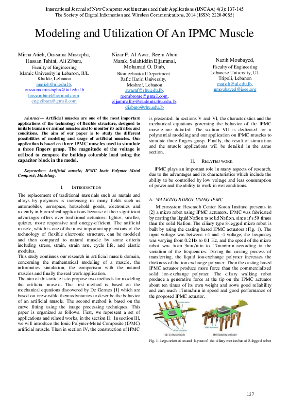 (PDF) MODELING AND UTILIZATION OF AN IPMC MUSCLE