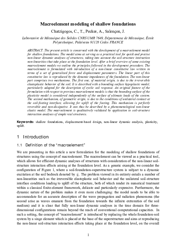 (PDF) Macroelement modeling of shallow foundations