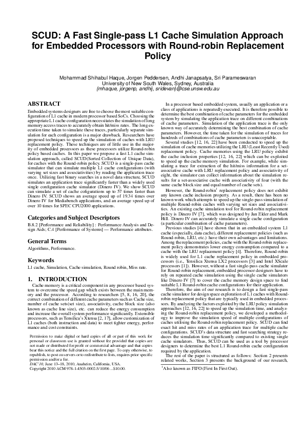 (PDF) SCUD: A Fast Single-pass L1 Cache Simulation Approach for Embedded Processors with Round ...