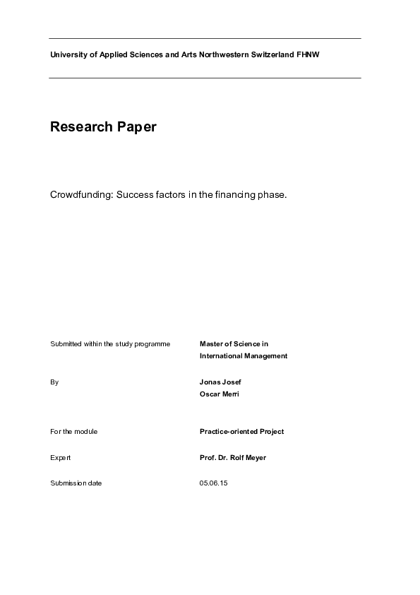 (PDF) Equity based crowdfunding: success factors in the financing phase