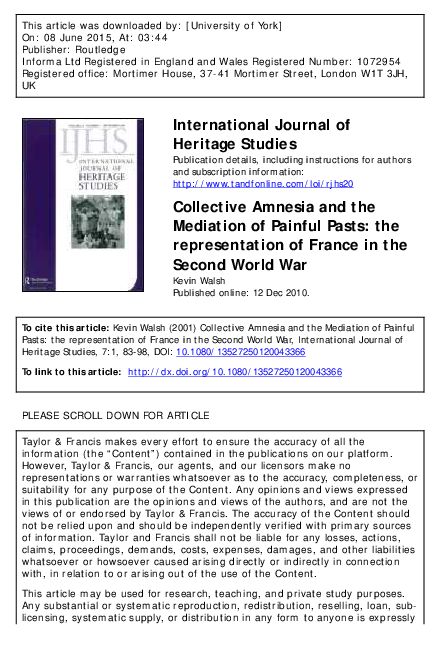 (PDF) Collective Amnesia and the Mediation of Painful Pasts: the ...