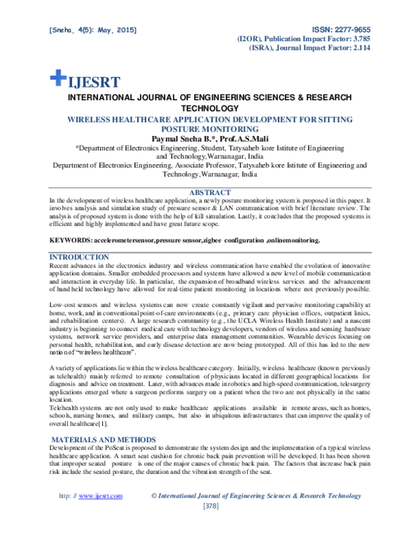 Pdf Wireless Healthcare Application Developm Ent For Sitting Posture Monitoring