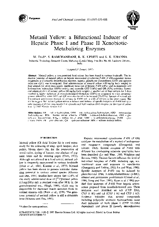 (PDF) Metanil yellow: a bifunctional inducer of hepatic phase I and ...