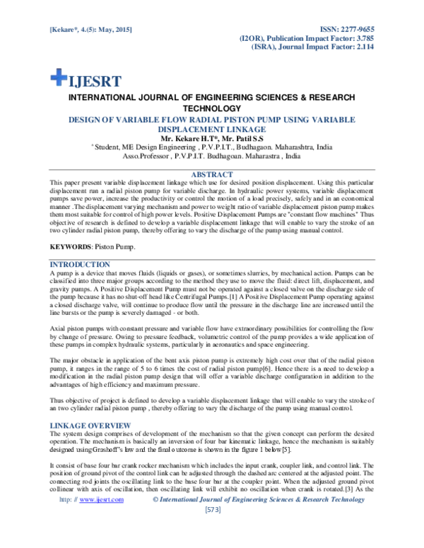 (PDF) DESIGN OF VARIABLE FLOW RADIAL PISTON PUMP USING VARIABLE DISPLACEMENT LINKAGE