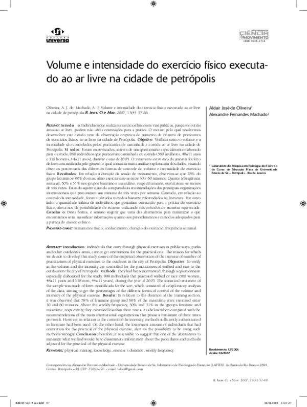 (PDF) Volume e Intensidade do exercício praticado ao ar livre