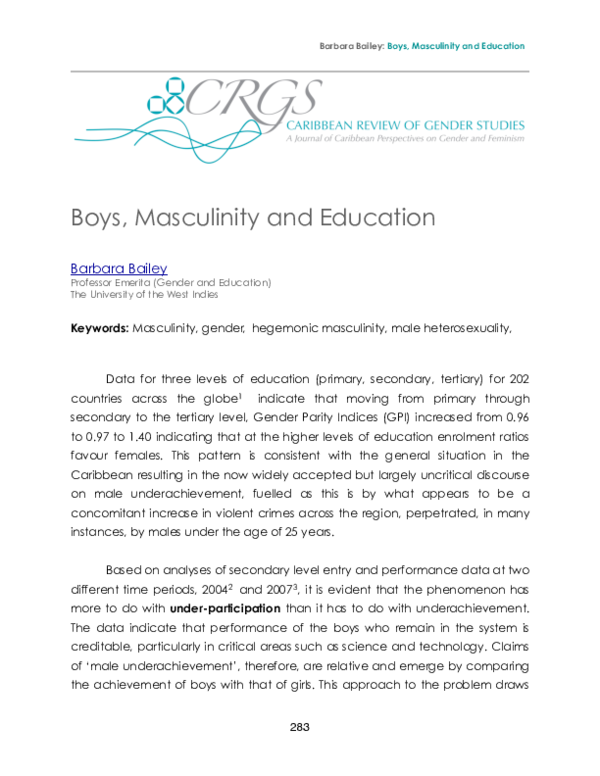 (PDF) Boys, Masculinity and Education
