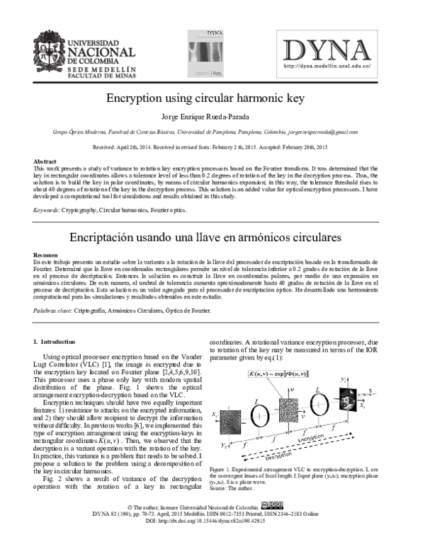 (PDF) Encryption using circular harmonic key