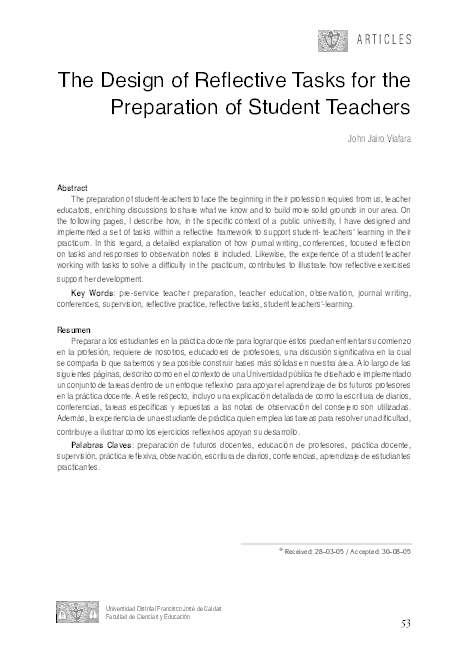 (PDF) The design of reflective tasks for the preparation of student ...