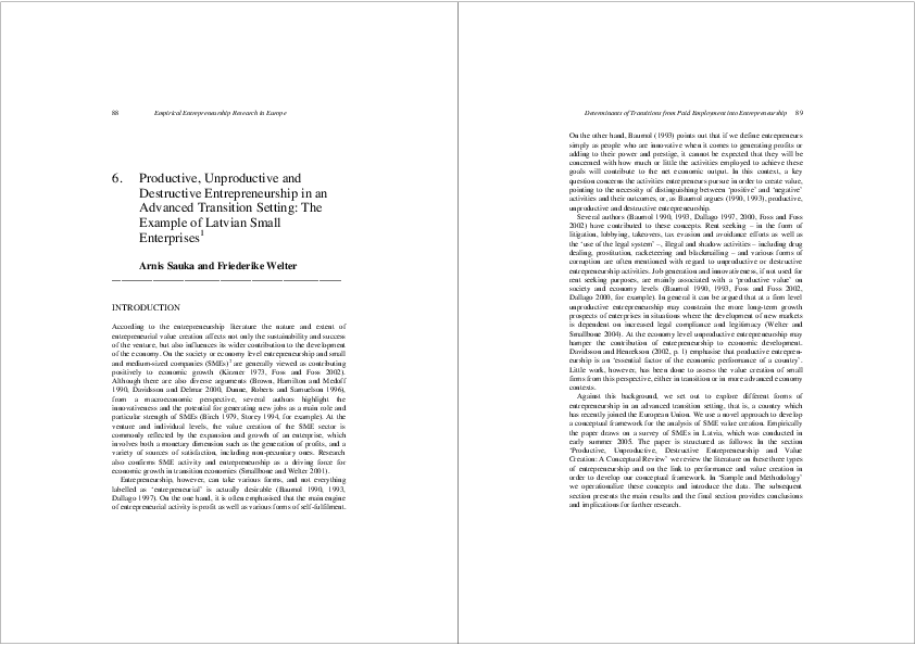 (PDF) Productive, unproductive and destructive entrepreneurship in an ...