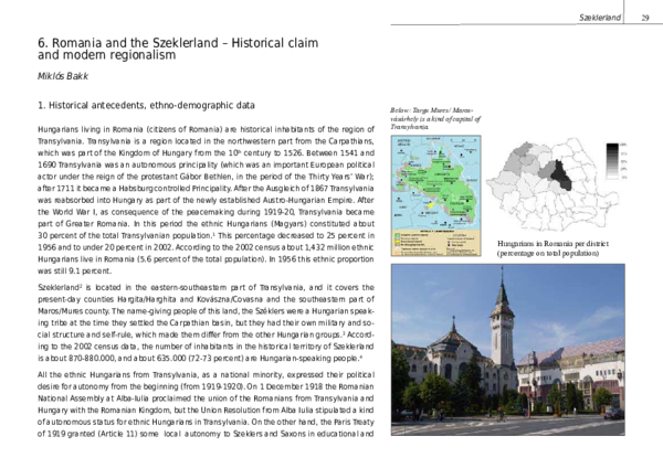 Romania and the Szeklerland – Historical claim and modern regionalism