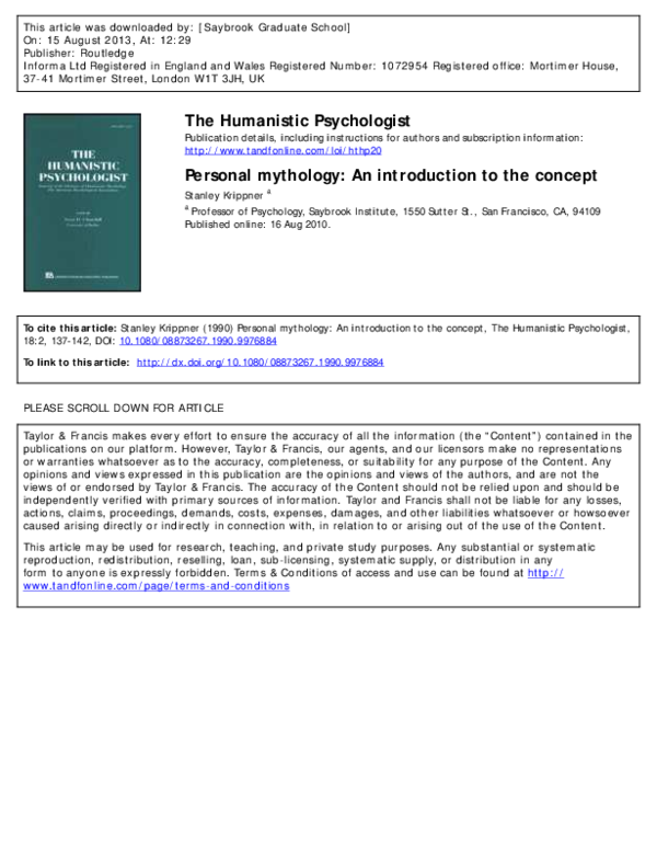 (PDF) Personal mythology: The psychology of your evolving self: Using ...