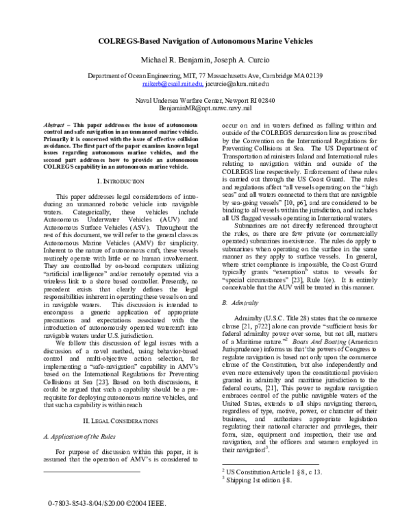 (PDF) COLREGS-Based Navigation of Autonomous Marine Vehicles