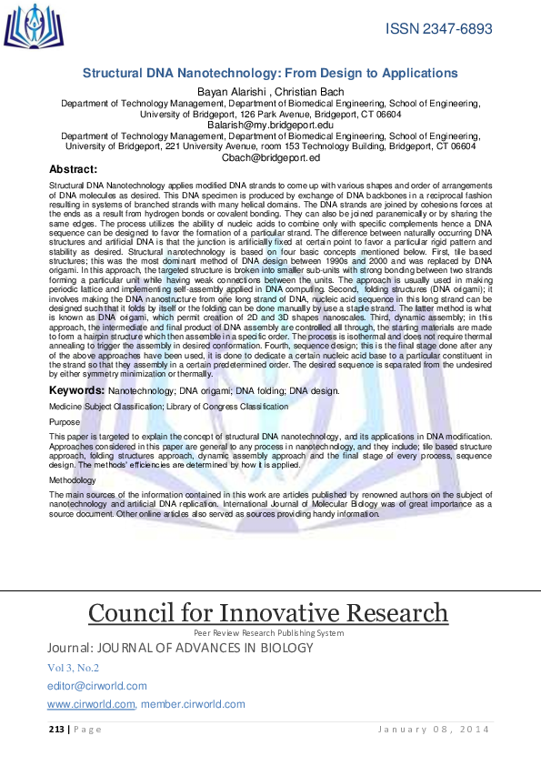 (PDF) Structural DNA Nanotechnology: From Design to Applications