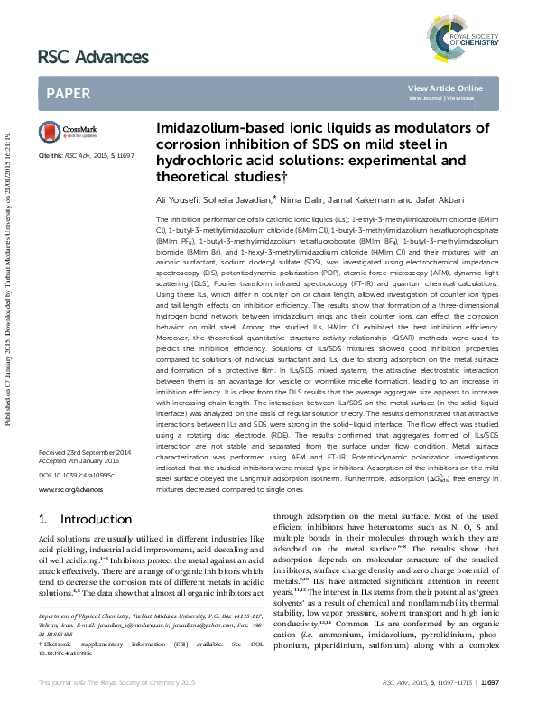 (PDF) Imidazolium-based ionic liquids as modulators of corrosion ...