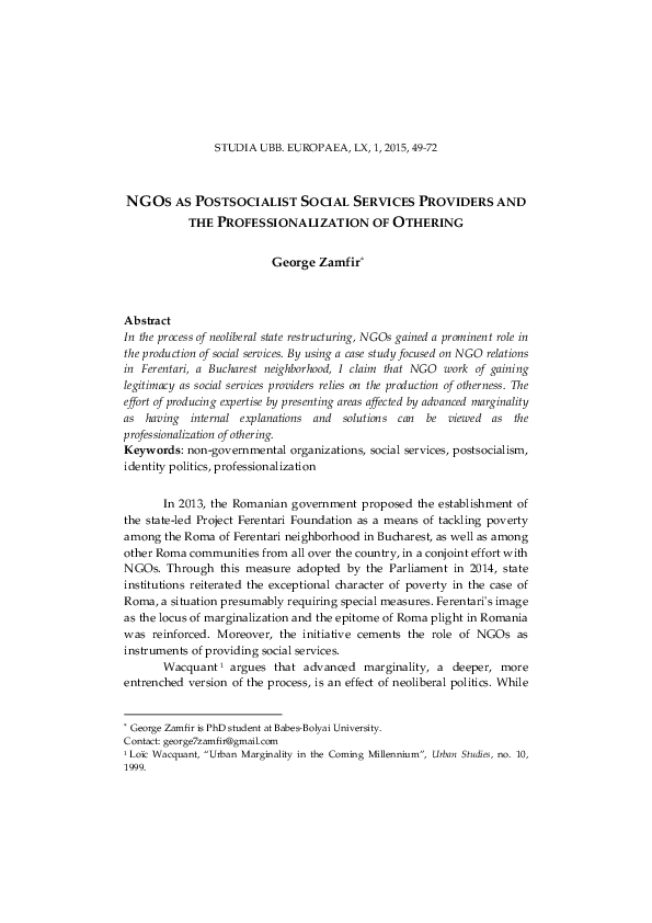 NGOS AS POSTSOCIALIST SOCIAL SERVICES PROVIDERS AND THE ...