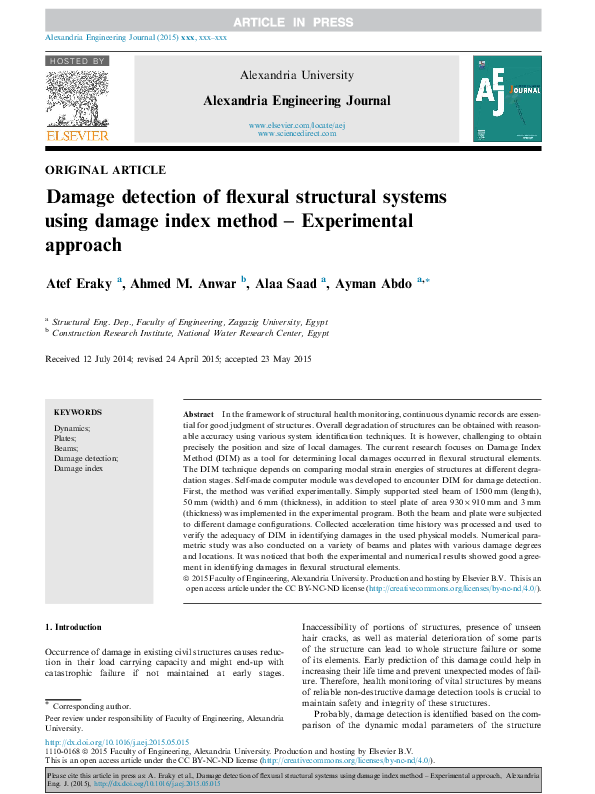 (PDF) Damage detection of flexural structural systems using damage ...