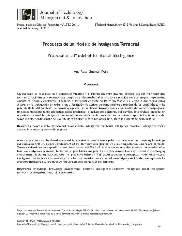 (PDF) Propuesta de un Modelo de Inteligencia Territorial Proposal of a ...