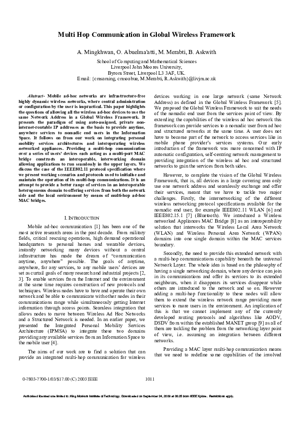 (PDF) Multi hop communication in global wireless framework