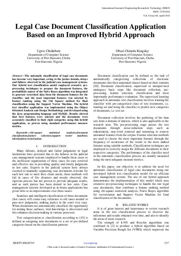 (PDF) Legal Case Document Classification Application Based on an ...