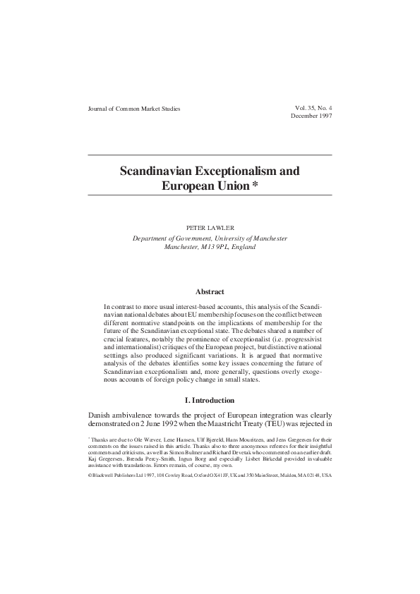 (PDF) Scandinavian Exceptionalism and European Union