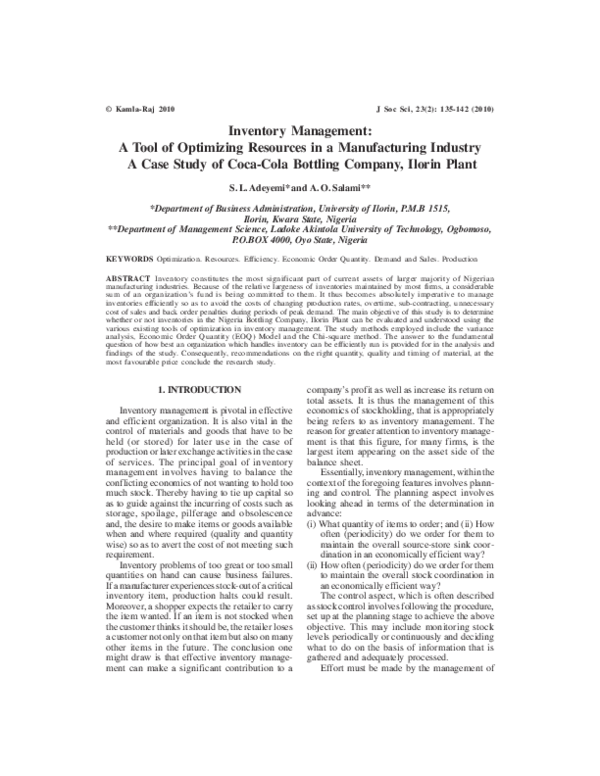 (PDF) Inventory Management: A Tool of Optimizing Resources in a ...