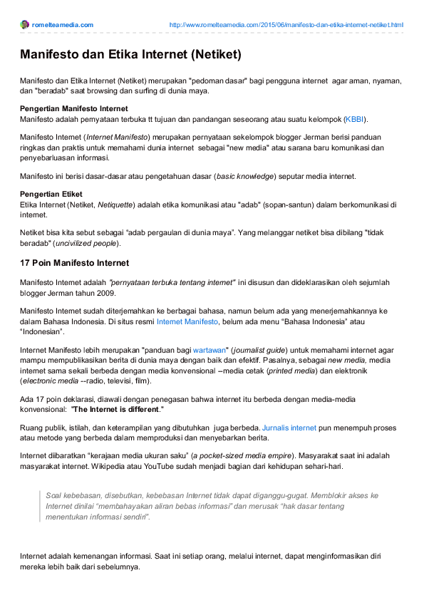 (PDF) Manifesto dan Etika Internet (Netiket)
