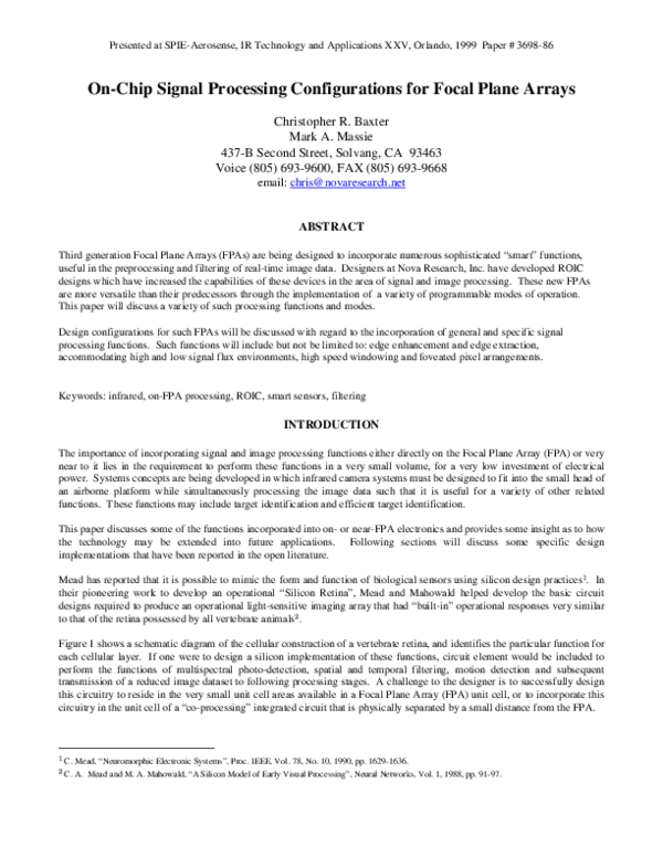 (PDF) On-Chip Signal Processing Configurations for Focal Plane Arrays