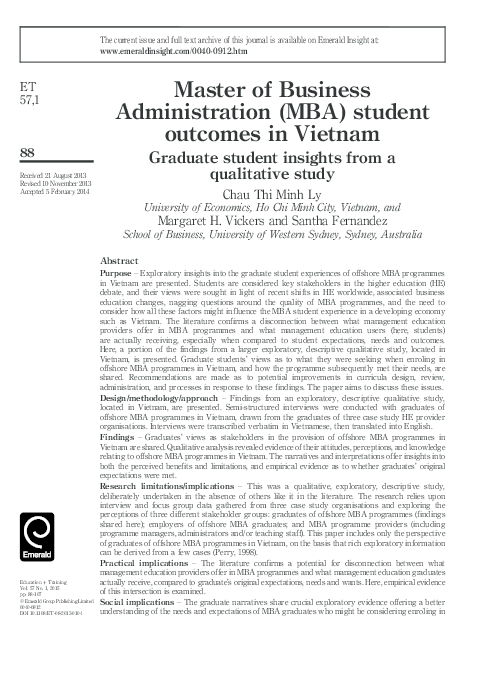 (PDF) Master of Business Administration (MBA) student outcomes in ...