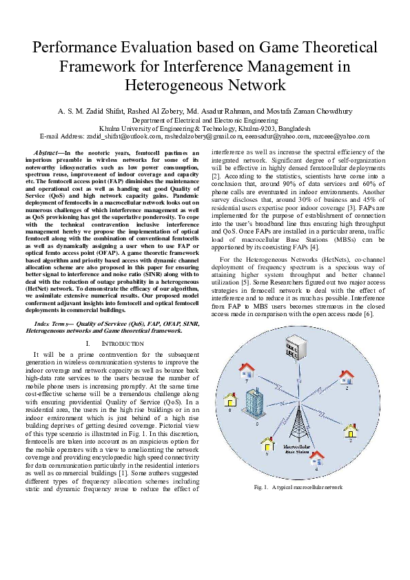 Performance Evaluation Based On Game Theoretical Framework For