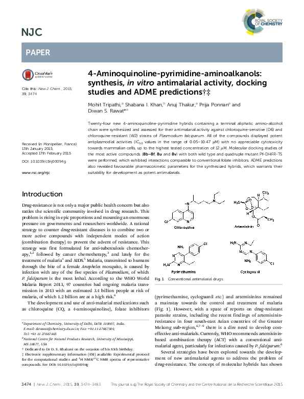 (PDF) 4-Aminoquinoline-pyrimidine-aminoalkanols: Synthesis, in vitro antimalarial activity ...