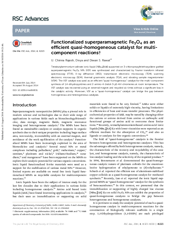 (PDF) Functionalized superparamagnetic Fe3O4 as an efficient quasi ...