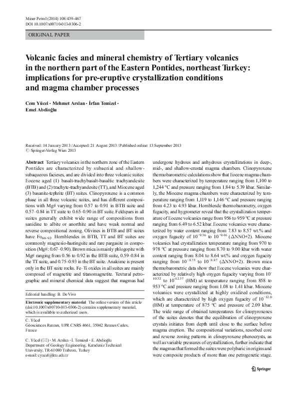 Pdf Volcanic Facies And Mineral Chemistry Of Tertiary Volcanics In