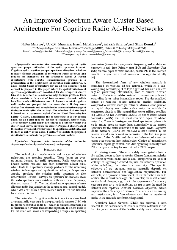 (PDF) Spectrum aware cluster-based architecture for cognitive radio ad-hoc networks