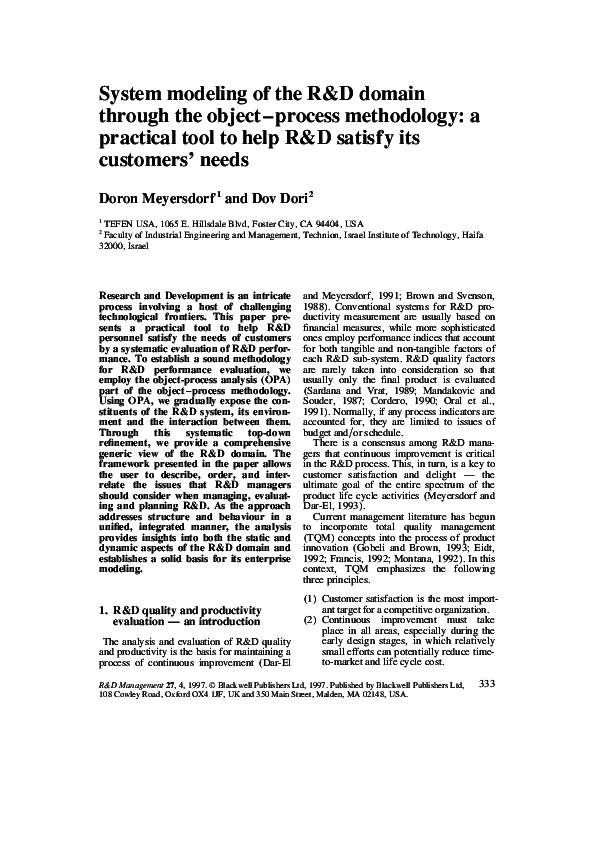 (PDF) System modeling of the R&D domain through the object-process methodology: a practical tool ...