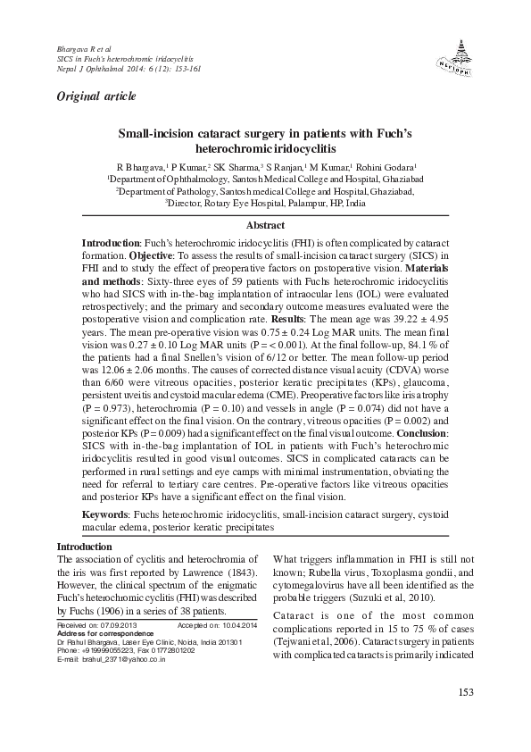 (PDF) Small-incision cataract surgery in patients with Fuch’s ...